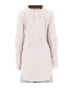 Dries Van Noten Grid Mock-neck Long-sleeve Shirt - Rose Clair