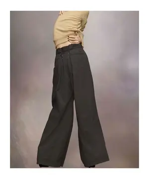 MAISON MARGIELA High Waist Wide Leg Pleated Trousers - Black