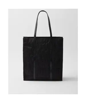 Prada Re-nylon Patchwork Tote Bag With Embroidery And Studs - Black