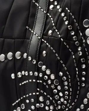 Prada Re-nylon Patchwork Tote Bag With Embroidery And Studs - Black