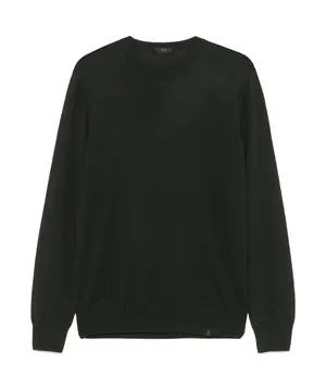 FAY Round Neck Wool Sweater - Dark Green