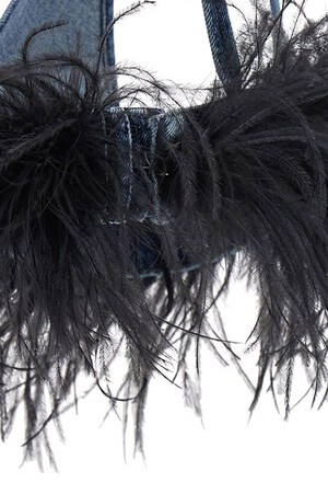 Miu Miu Denim Cropped Top With Feather Embellishment