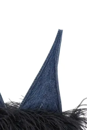 Miu Miu Denim Cropped Top With Feather Embellishment