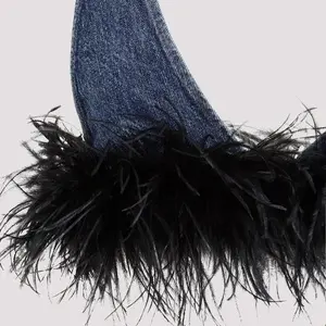 Miu Miu Denim Cropped Top With Feather Embellishment