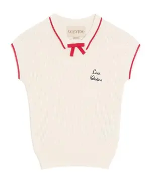 Valentino Garavani Ribbed Collared Sweater With Bow Detail - Betulla/paris