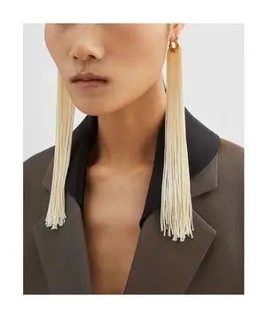 JIL SANDER Gold-toned Ivory Fringed Hoop Earrings - Cornsilk