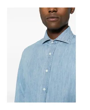 Brunello Cucinelli Long Sleeved Denim Shirt - Light Blue
