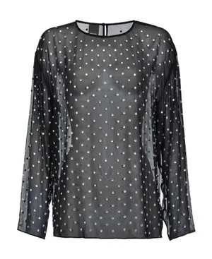 Pinko Polka Dot Embellished Crewneck Long Sleeve Blouse