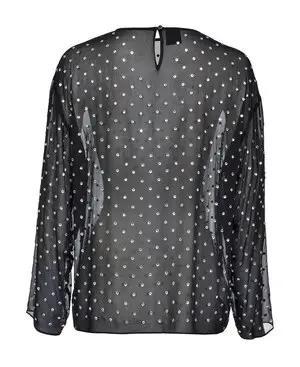 Pinko Polka Dot Embellished Crewneck Long Sleeve Blouse