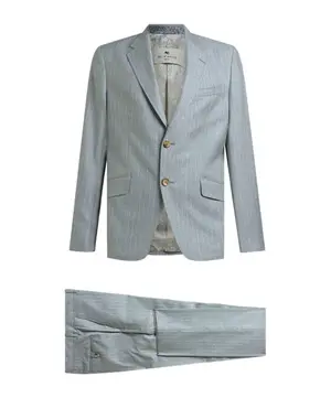 Etro Single-breasted Striped Wool And Cotton Suit - Gray