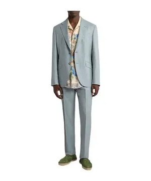 Etro Single-breasted Striped Wool And Cotton Suit - Gray