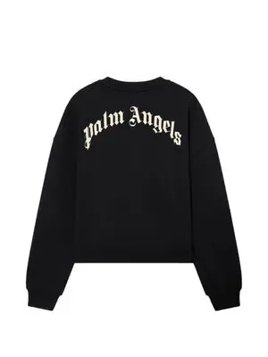 Palm Angels Curved Logo Cropped Sweatshirt - Black
