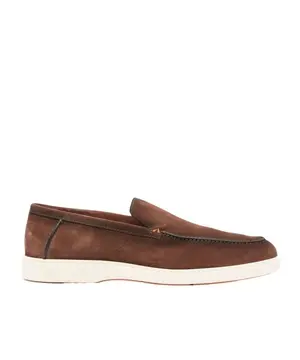 Santoni Almond Toe Slip-on Loafers - Brown