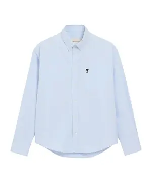 Ami Logo Embroidered Long-sleeve Shirt - Blue