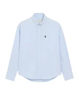 AMI Paris Logo Embroidered Long-sleeve Shirt - Blue