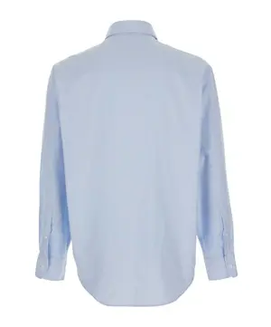 AMI Paris Logo Embroidered Long-sleeve Shirt - Blue