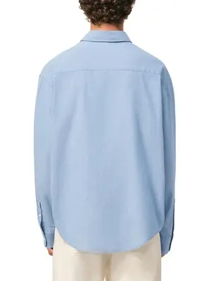AMI Paris Logo Embroidered Long-sleeve Shirt - Blue