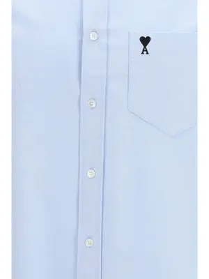 AMI Paris Logo Embroidered Long-sleeve Shirt - Blue