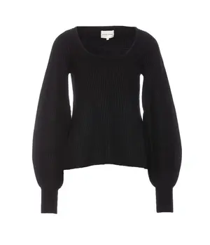 LOULOU STUDIO Hermus U-neck Long Sleeve Sweater - Black