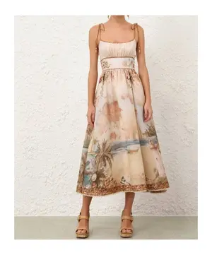 Zimmermann Mahon Printed Linen Midi Dress - No