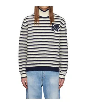Maison Kitsuné Fox Head Intarsia Striped Jumper