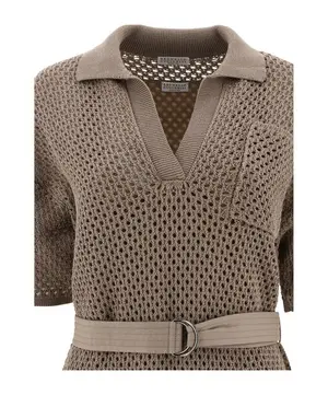 Brunello Cucinelli Crocheted Belted Midi Dress