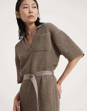 Brunello Cucinelli Crocheted Belted Midi Dress