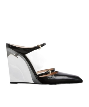 Gucci Wedge Mules With Adjustable Strap - Black