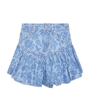 Alessandra Rich Floral Print Ruffled Denim Mini Skirt