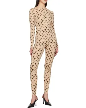 MARINE SERRE Logo Monogram Crewneck Jumpsuit - Beige
