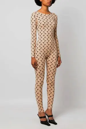 MARINE SERRE Logo Monogram Crewneck Jumpsuit - Beige