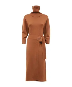 YVES SALOMON Belted High-neck Dress