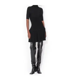 Alaïa Crinoline Pleated Knit Dress With High Neck And Short Sleeves