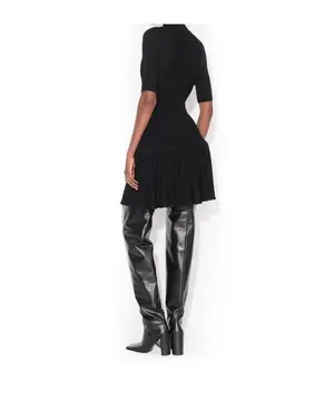 Alaïa Crinoline Pleated Knit Dress With High Neck And Short Sleeves