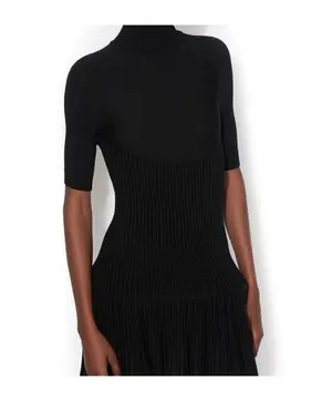 Alaïa Crinoline Pleated Knit Dress With High Neck And Short Sleeves