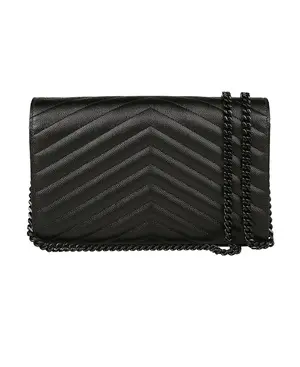 Saint Laurent Monogram Logo Plaque Shoulder Bag - Black