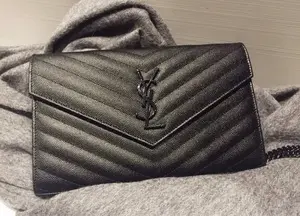 Saint Laurent Monogram Logo Plaque Shoulder Bag - Black