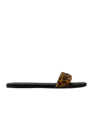 Prada Triangle-logo Leopard Print Slip-on Sandals - Black