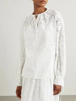 Erdem Embroidered Lace Long Sleeve Blouse
