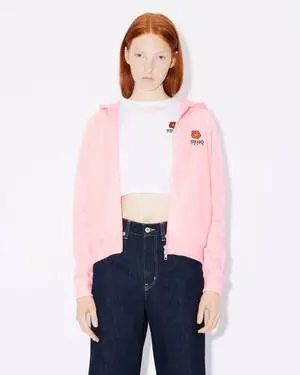 Kenzo Boke Flower Crest Zip-up Hooded Cardigan - Pink