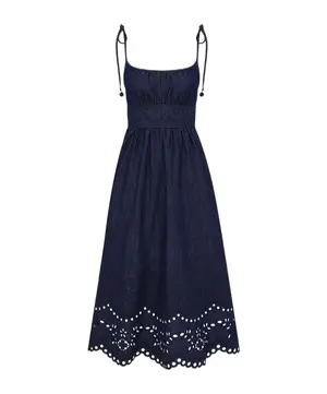 Zimmermann Mahon Broderie Denim Midi Dress - Black