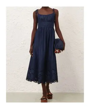 Zimmermann Mahon Broderie Denim Midi Dress - Black