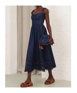 Zimmermann Mahon Broderie Denim Midi Dress - Black