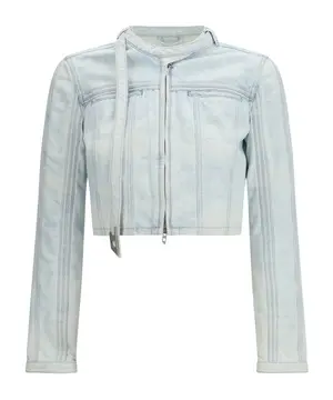 DIESEL® De Saphix Cropped Denim Jacket With Zip Fastening - Blue