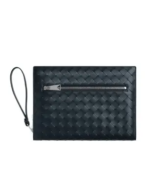 Bottega Veneta Woven Zipped Clutch Bag - Shadow