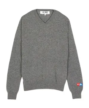 Comme Des Garçons V-neck Long Sleeve Sweater With Embroidered Detail - Gray