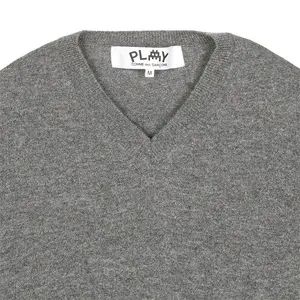 Comme Des Garçons V-neck Long Sleeve Sweater With Embroidered Detail - Gray