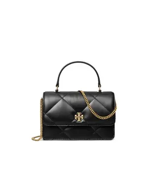 Tory Burch Mini Kira Diamond Quilt Top-handle Chain Wallet - Black