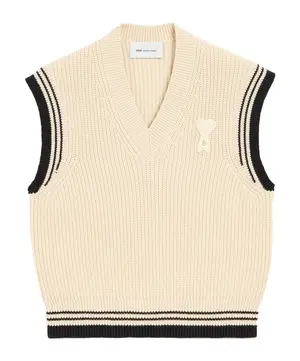 Ami V-neck Knitted Top - Nude