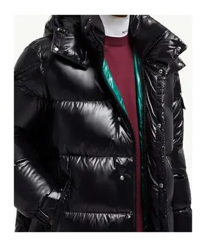 Moncler Hanoverian Quilted Long Sleeve Coat With Detachable Hood